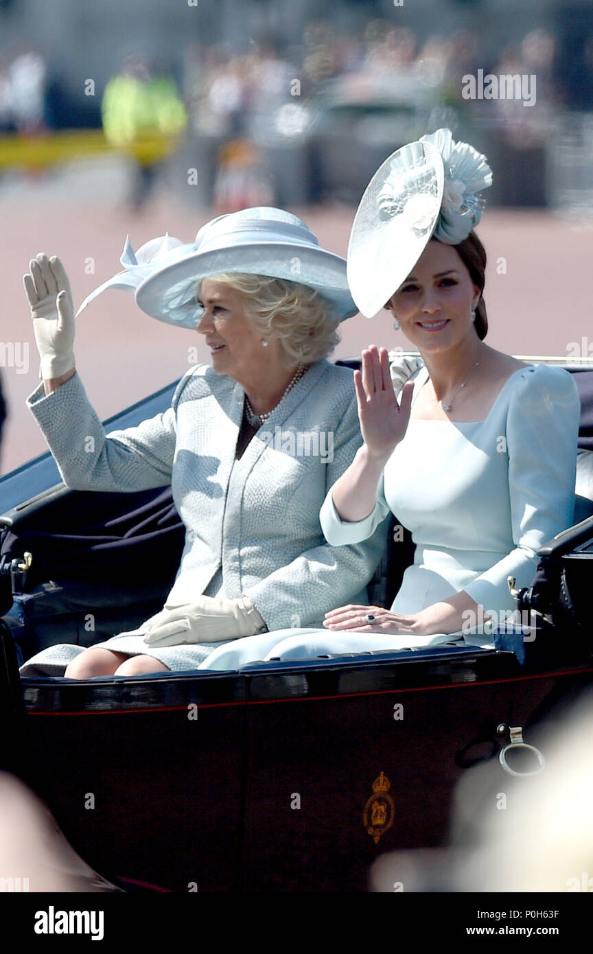 The Duchess of Cornwall (left) and the Duchess of Cambridge, arrive at ...