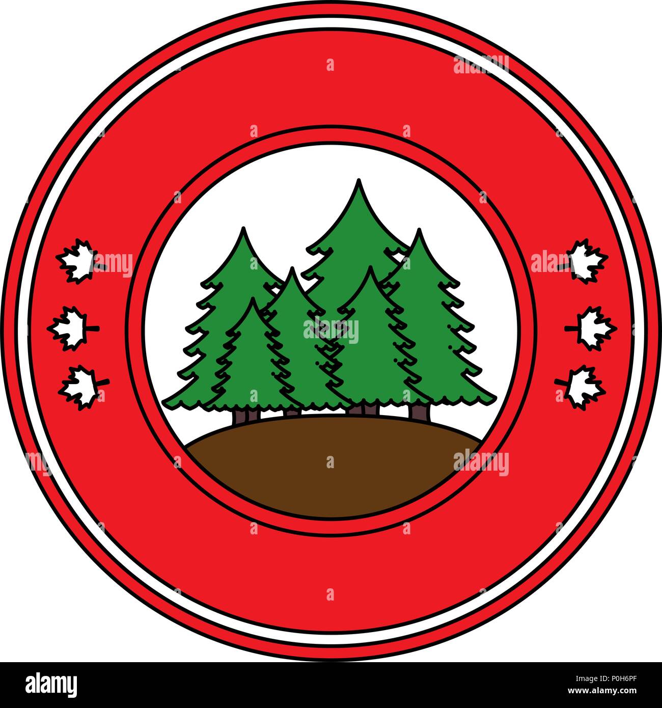 pines trees forest scene seal stamp vector illustration design Stock ...