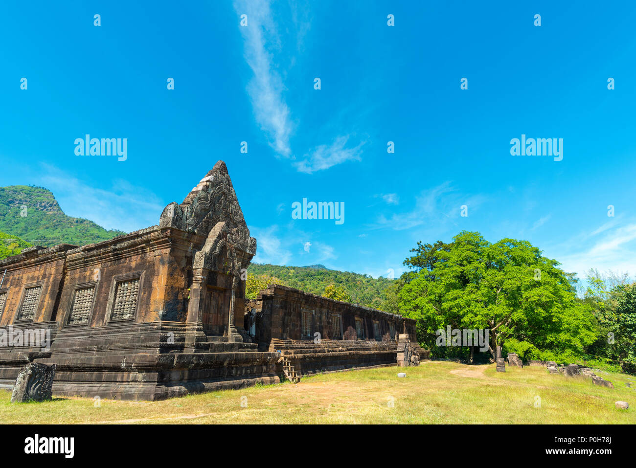 Ancient Wat Phu Khmer temple, Pakse, Champasak,Laos. Rock carving of ...