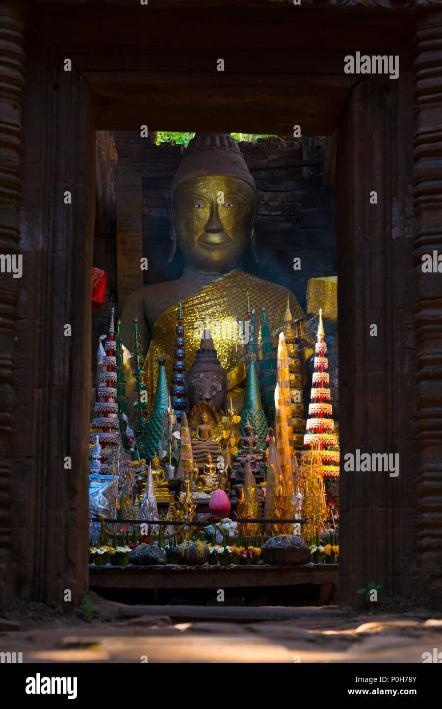 Ancient Wat Phu Khmer temple, Pakse, Champasak,Laos. Rock carving of ...