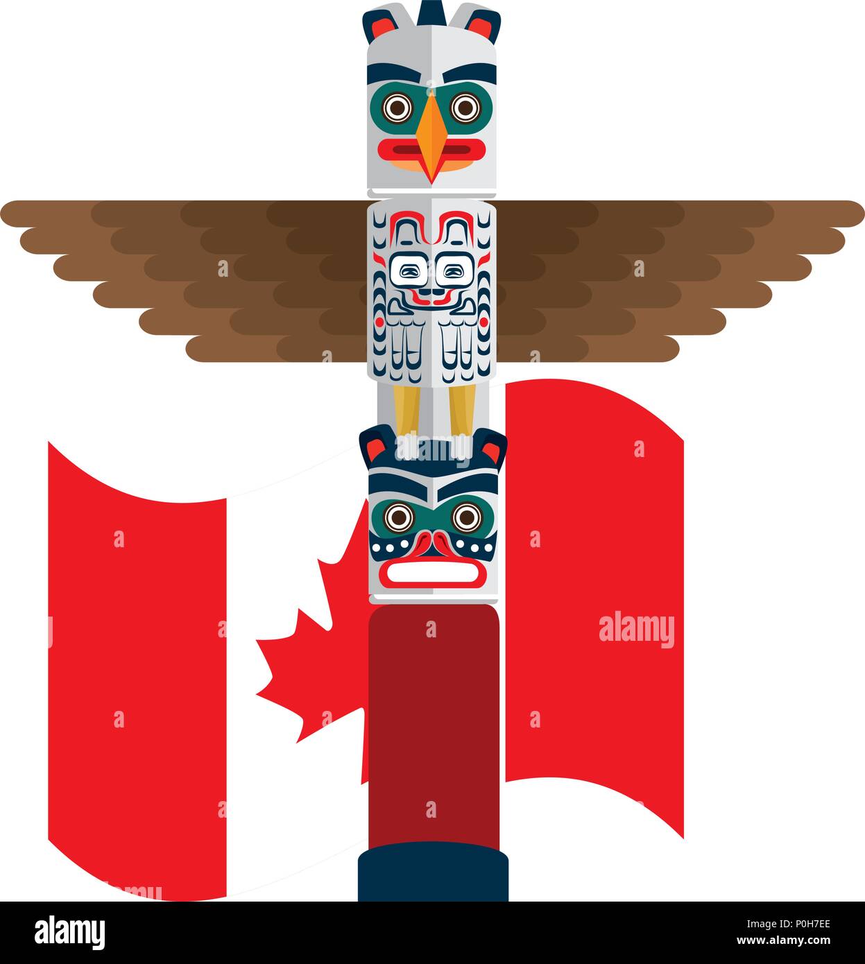 canadian wooden totem with flag vector illustration design Stock Vector ...