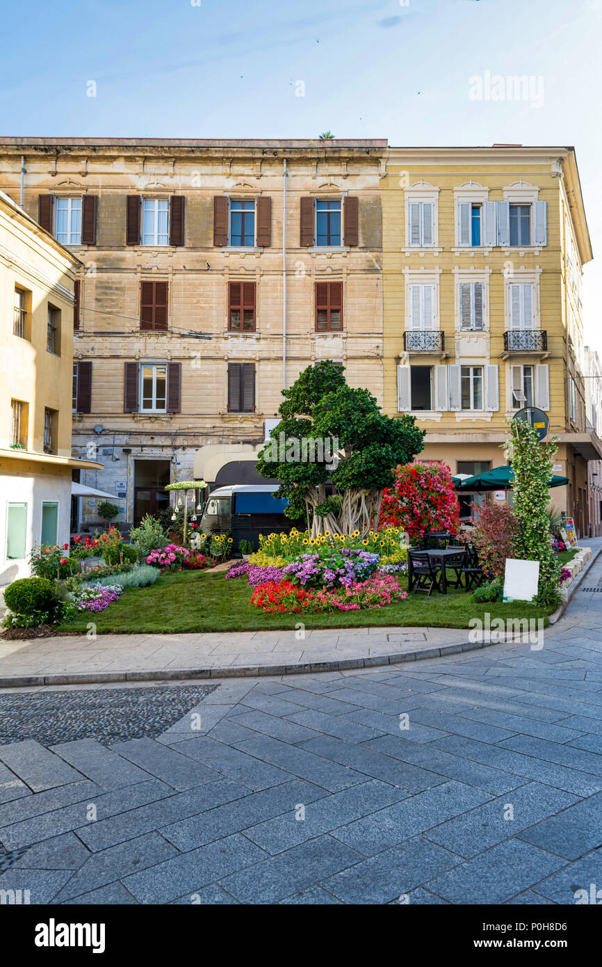 multicolored flower garden inside the city of Sassari - Sardinia in a ...