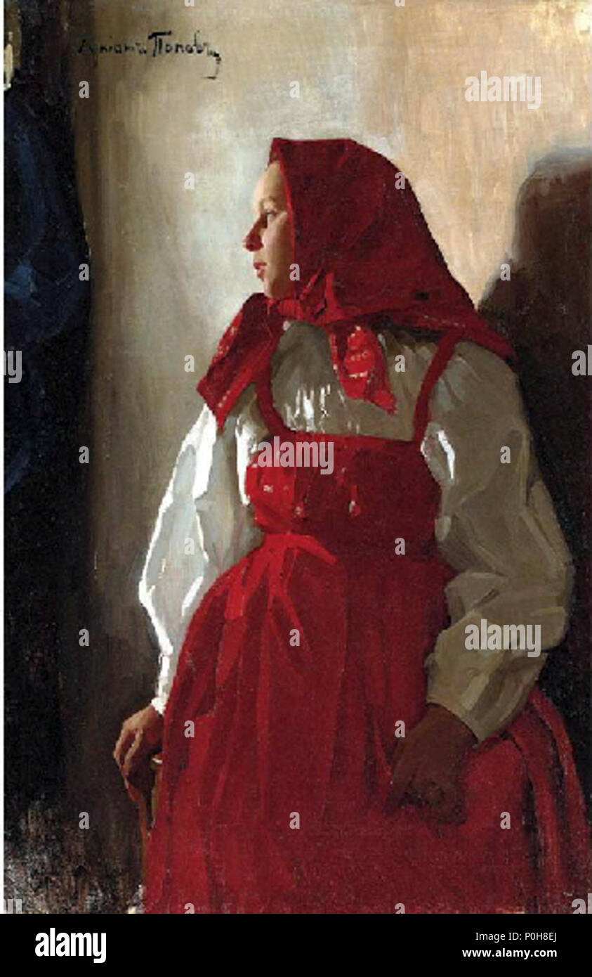 Young girl in a red sarafan by Lucian Popov Stock Photo - Alamy