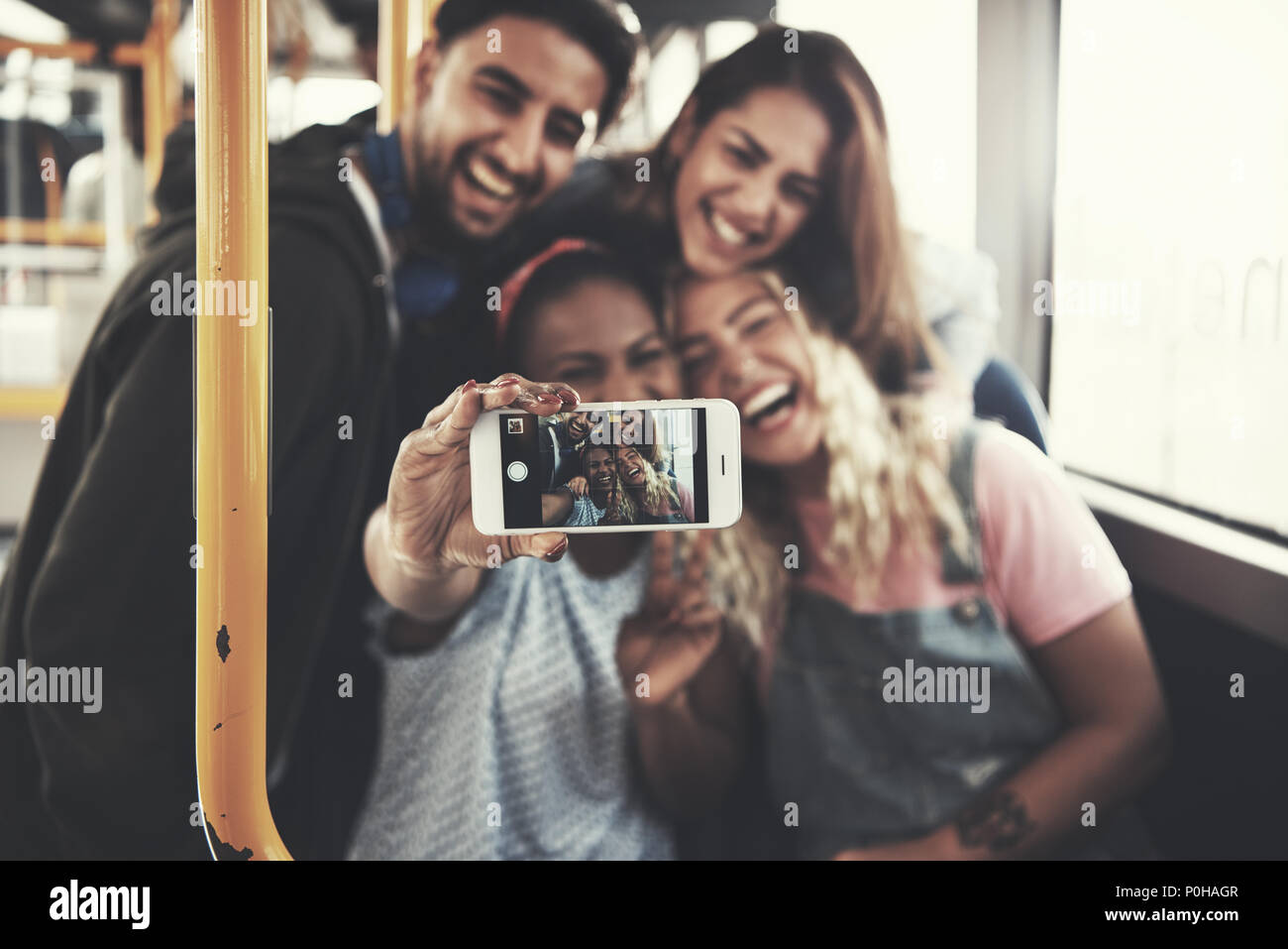 Young group selfies hi-res stock photography and images - Alamy