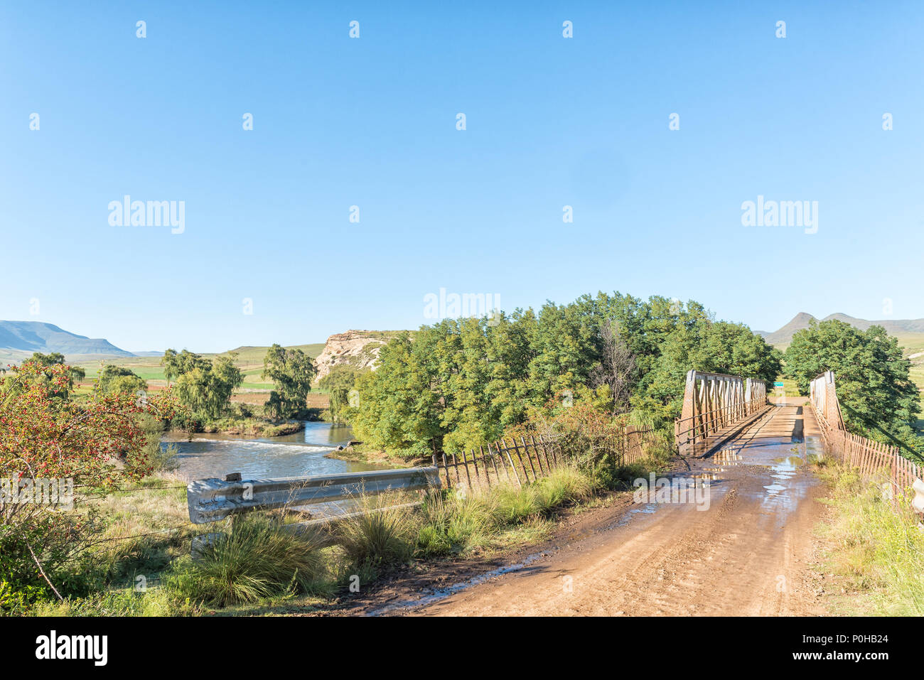 The single lane bridge on road R396 over the Bell River. The ...
