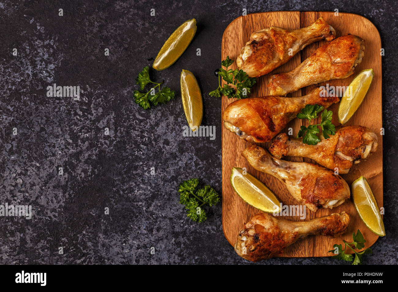 Fried chicken legs, top view, copy space Stock Photo - Alamy
