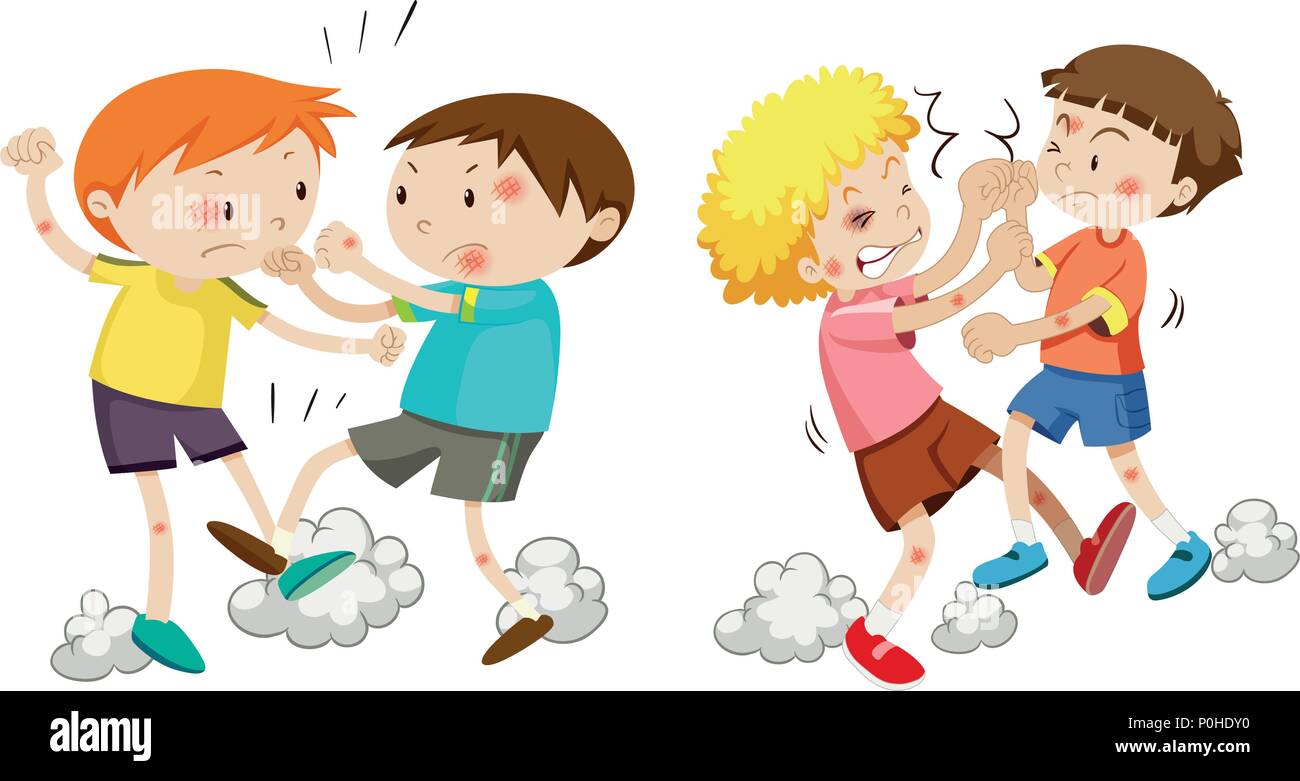 Set of young boys fighting illustration Stock Vector Image & Art - Alamy