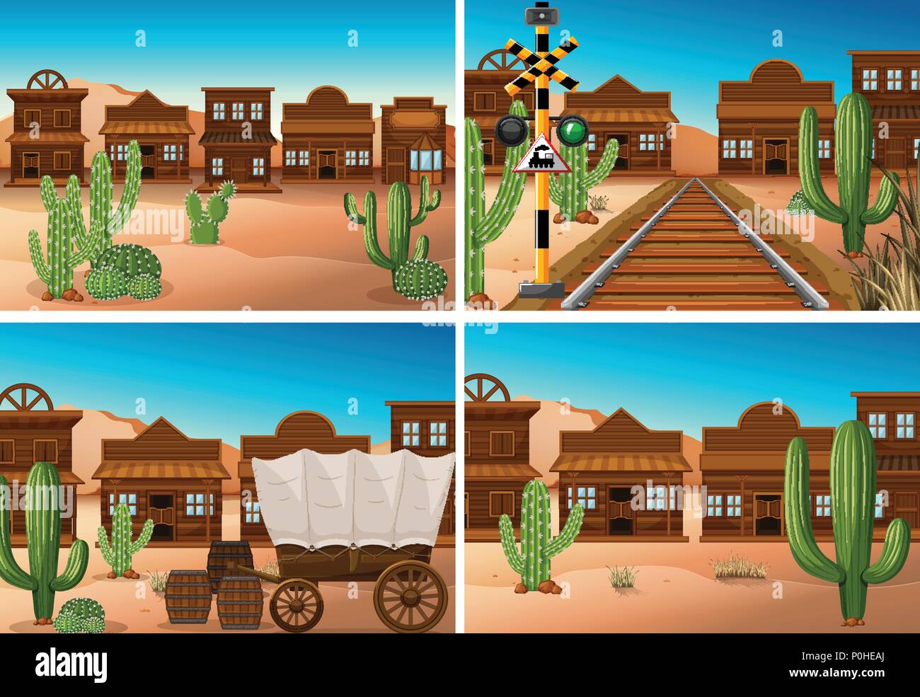Cowboy western town cartoon hi-res stock photography and images - Alamy
