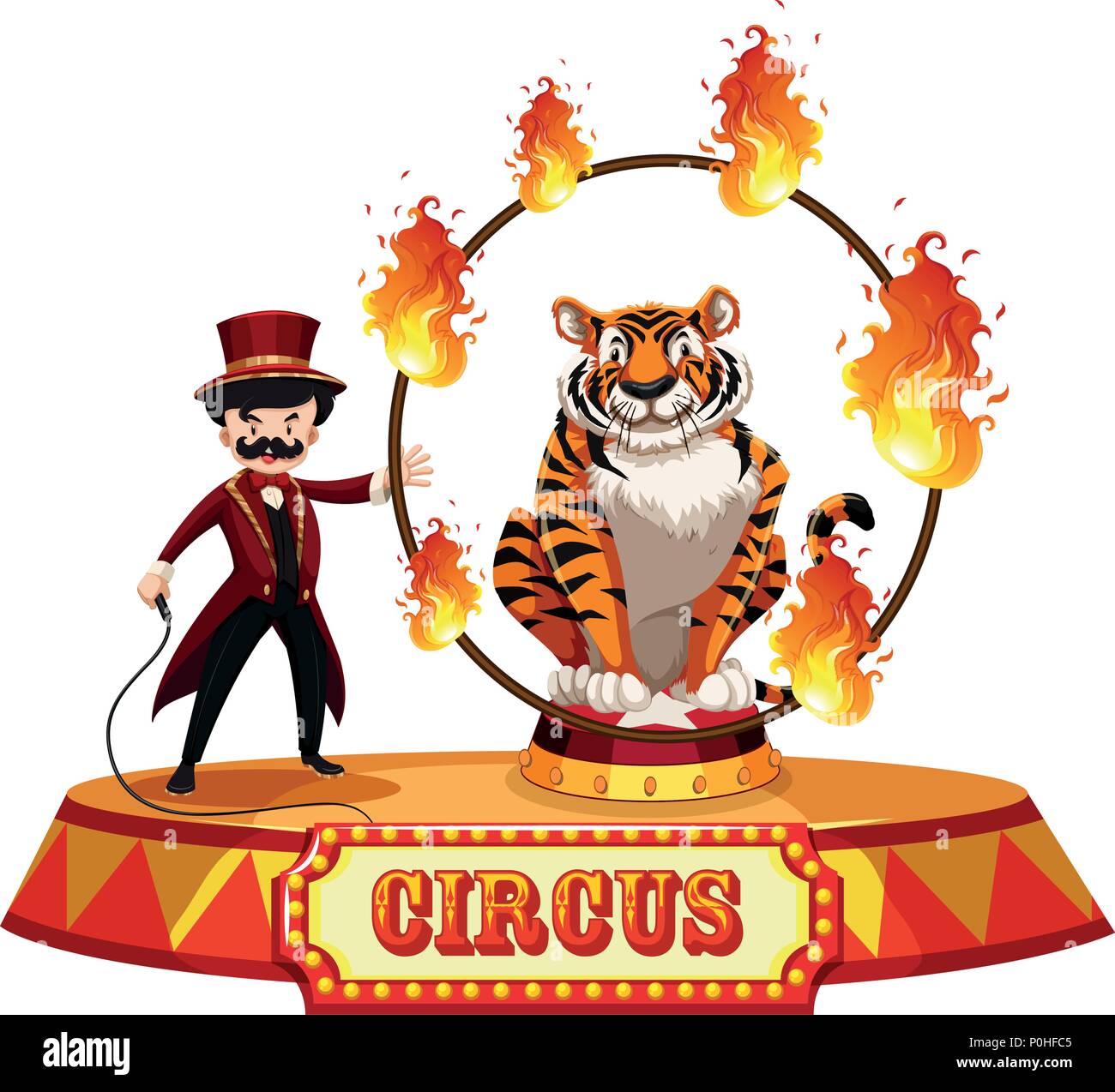 A Tiger Circus Show on White Background illustration Stock Vector Image ...