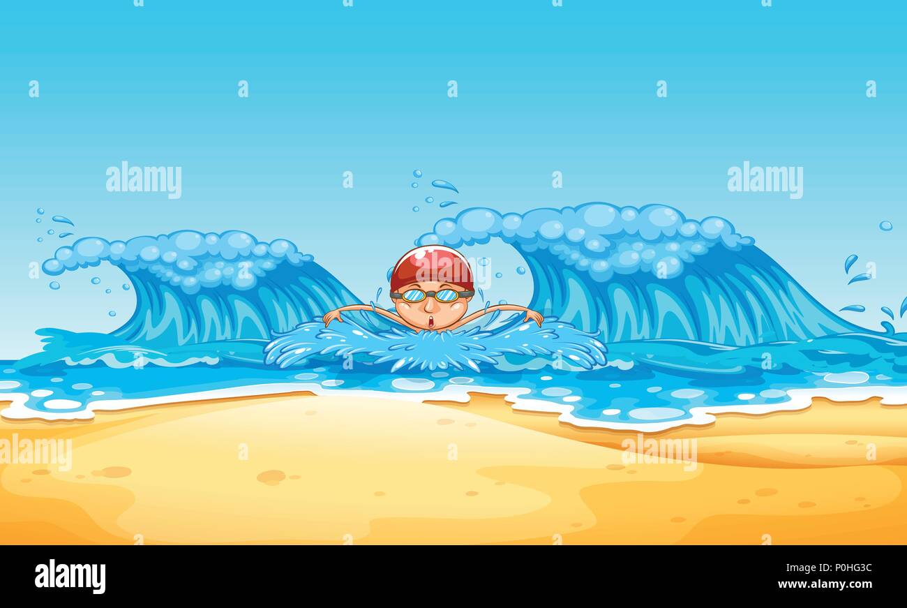 A Man Swimming at the Ocean illustration Stock Vector Image & Art - Alamy