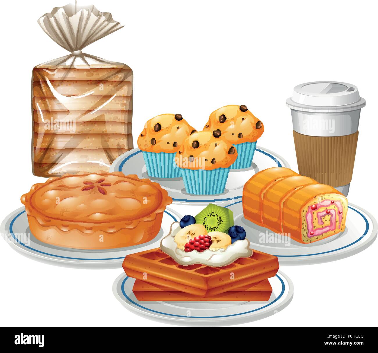 Waffles cup coffee breakfast Stock Vector Images - Alamy