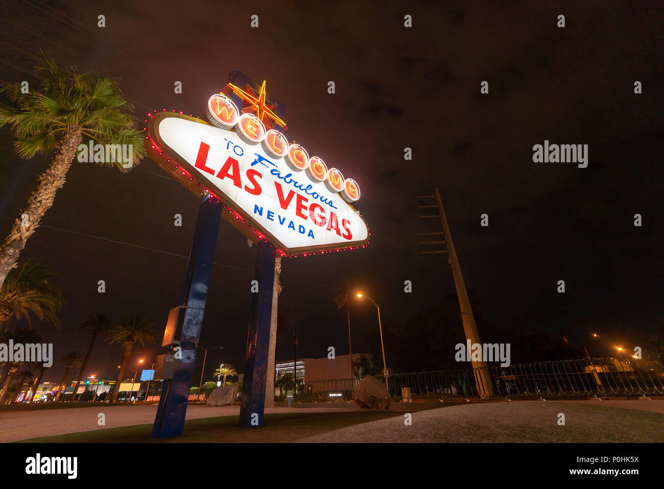 Famous Las Vegas sign at night in Las Vegas city, Nevada, USA Stock ...