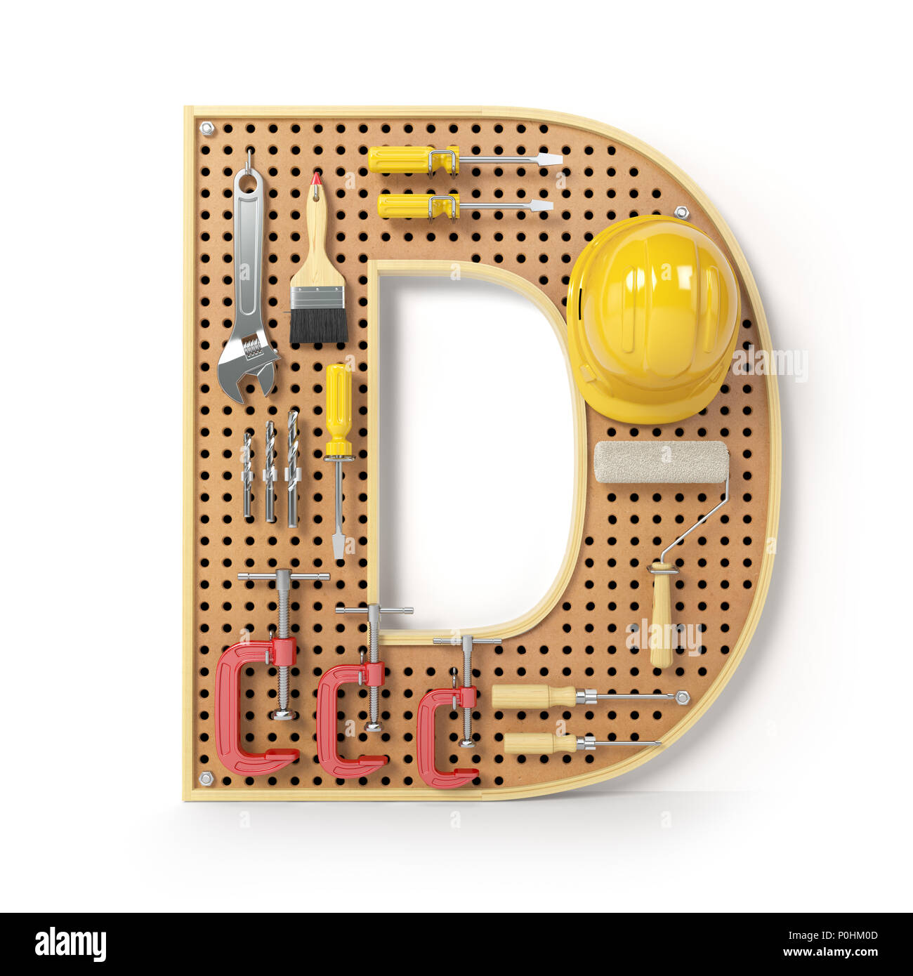Letter D. Alphabet from the tools on the metal pegboard isolated on ...