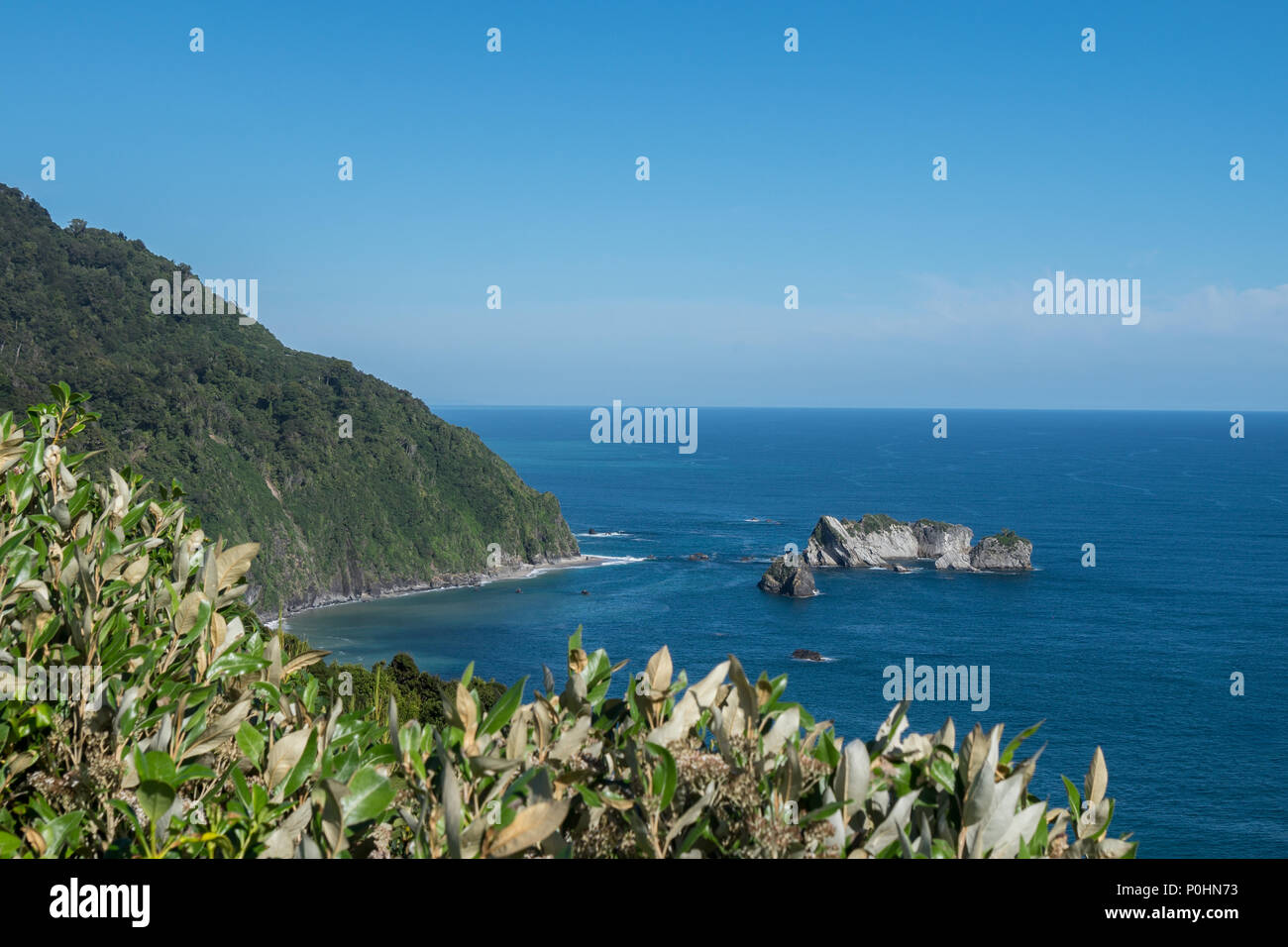 View from Knights Point lookout to Arnott Point on the Haast Highway ...
