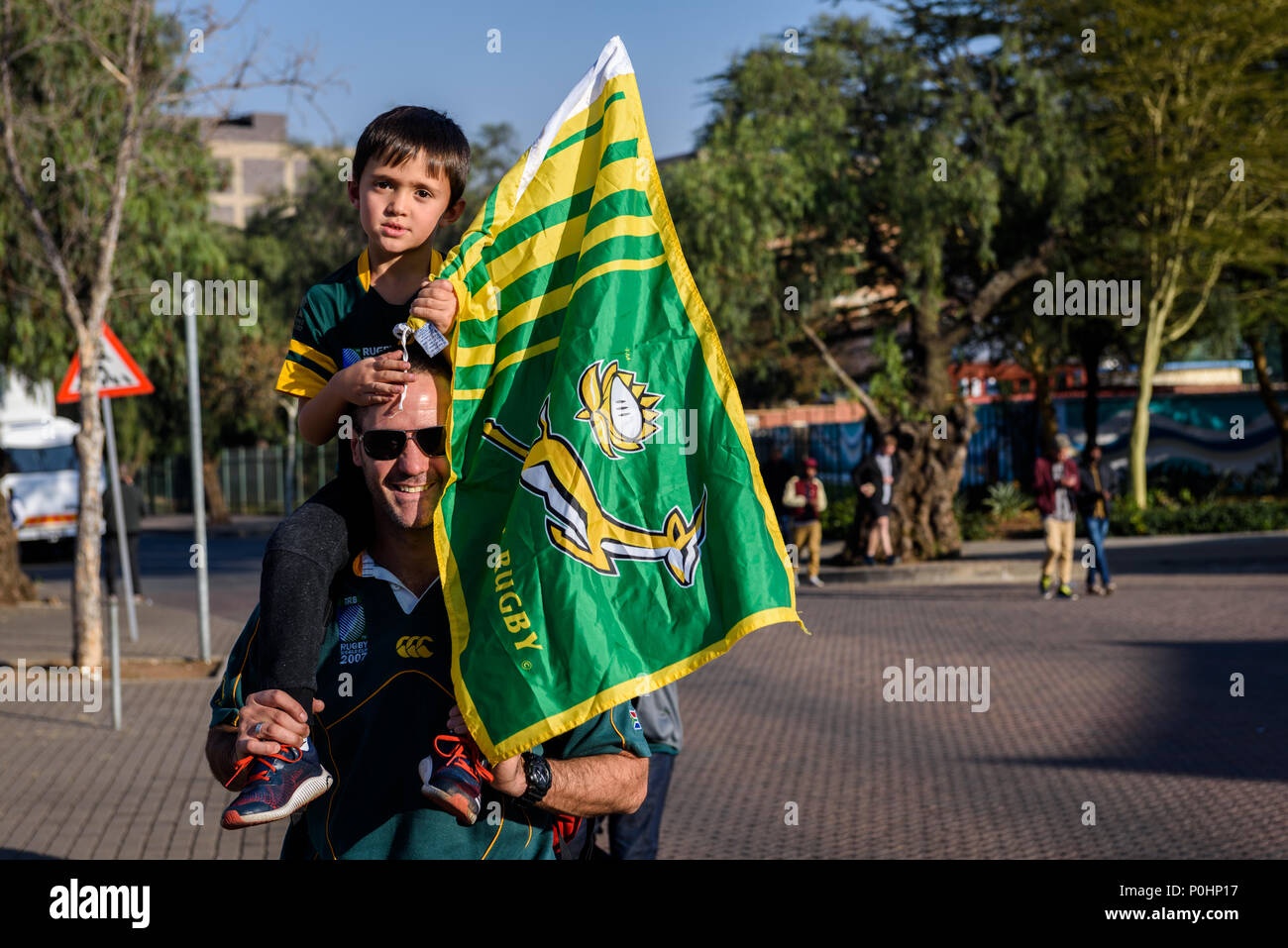 Johannesburg, South Africa, 9 June 2018. A father and son arrive at ...