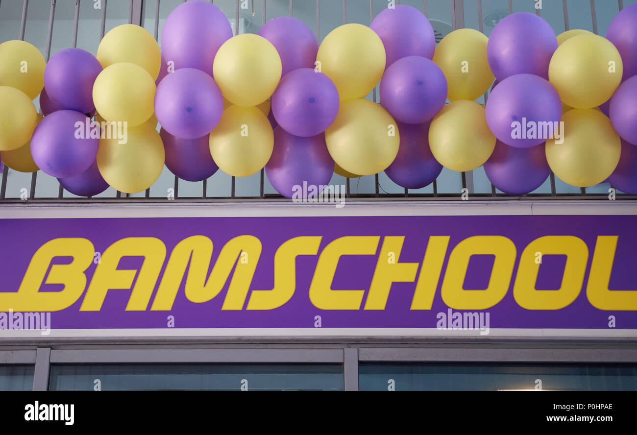09 June 2018, Germany, Cologne: Colourful balloons decorate the ...