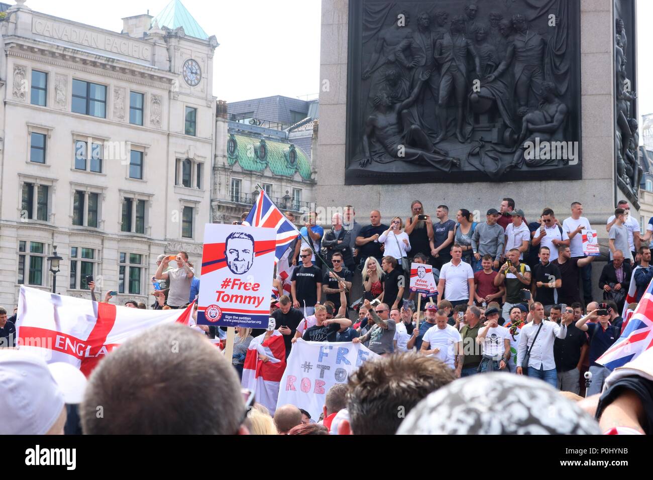 London, UK. 9th June 2018. Free Tommy Robinson March in London, UK with ...