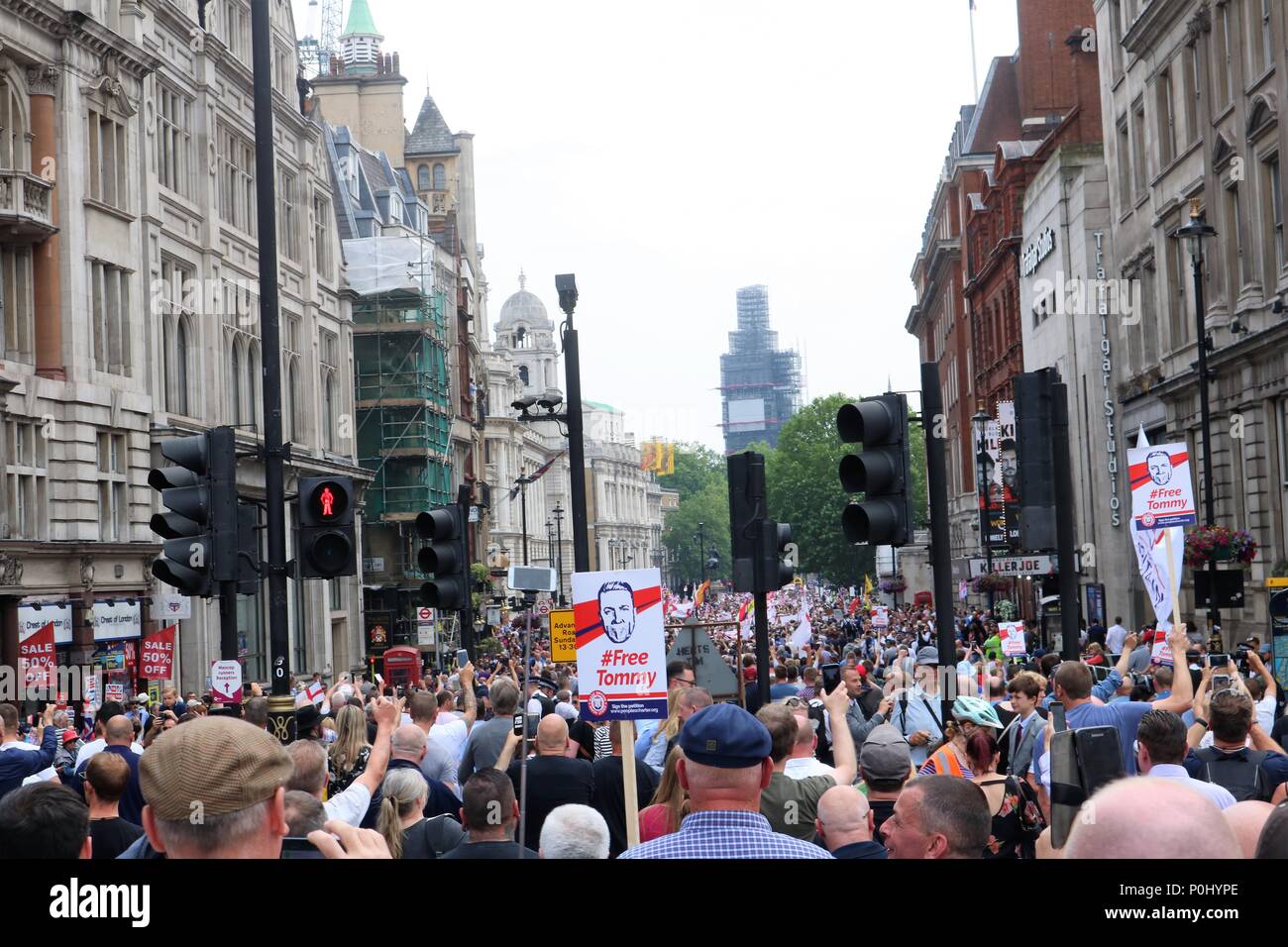 London, UK. 9th June 2018. Free Tommy Robinson March in London, UK with ...