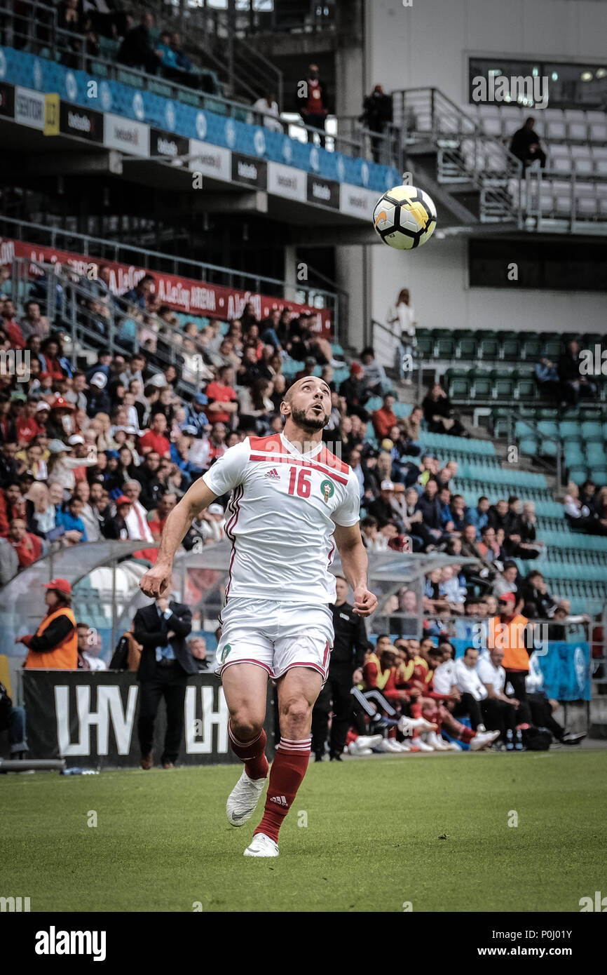 Tallinn, Estonia. 9th June, 2018. Nordin Amrabat (16) of Morocco seen ...