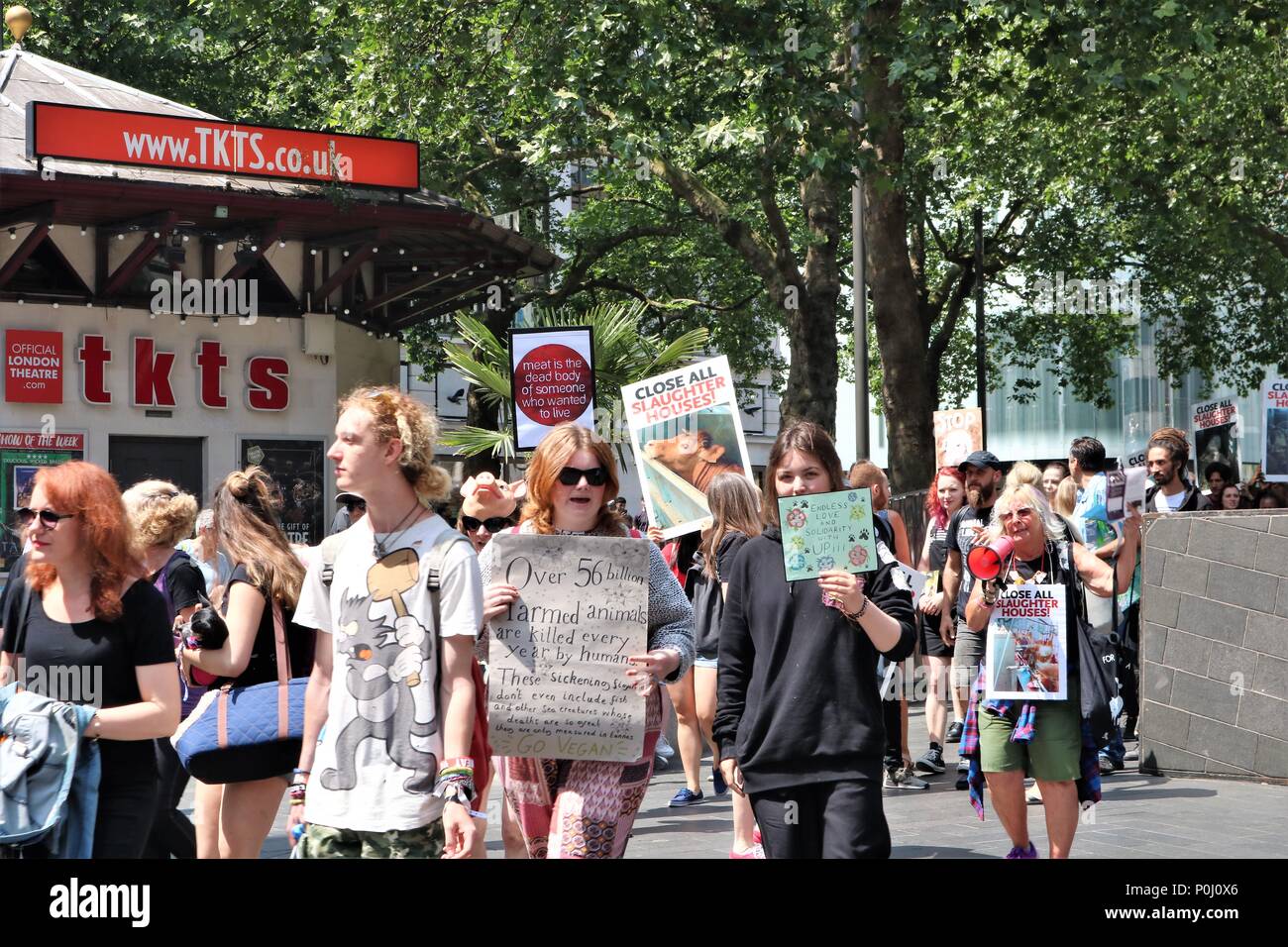 London, UK. 9th June 2018. Small protest march at Leicester Square ...