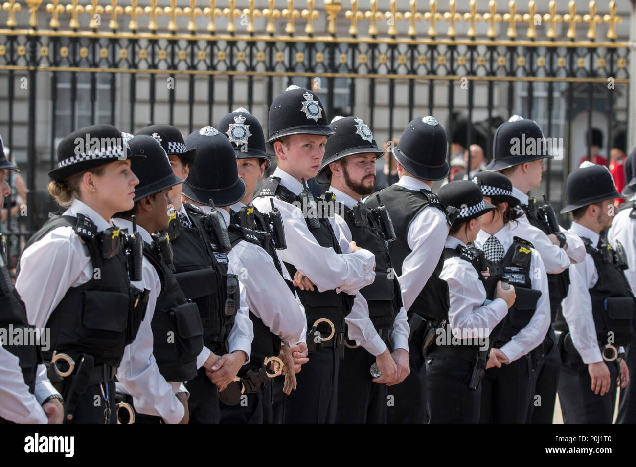 London, UK. 9 June 2018 - Police officers form a human barrier on The ...
