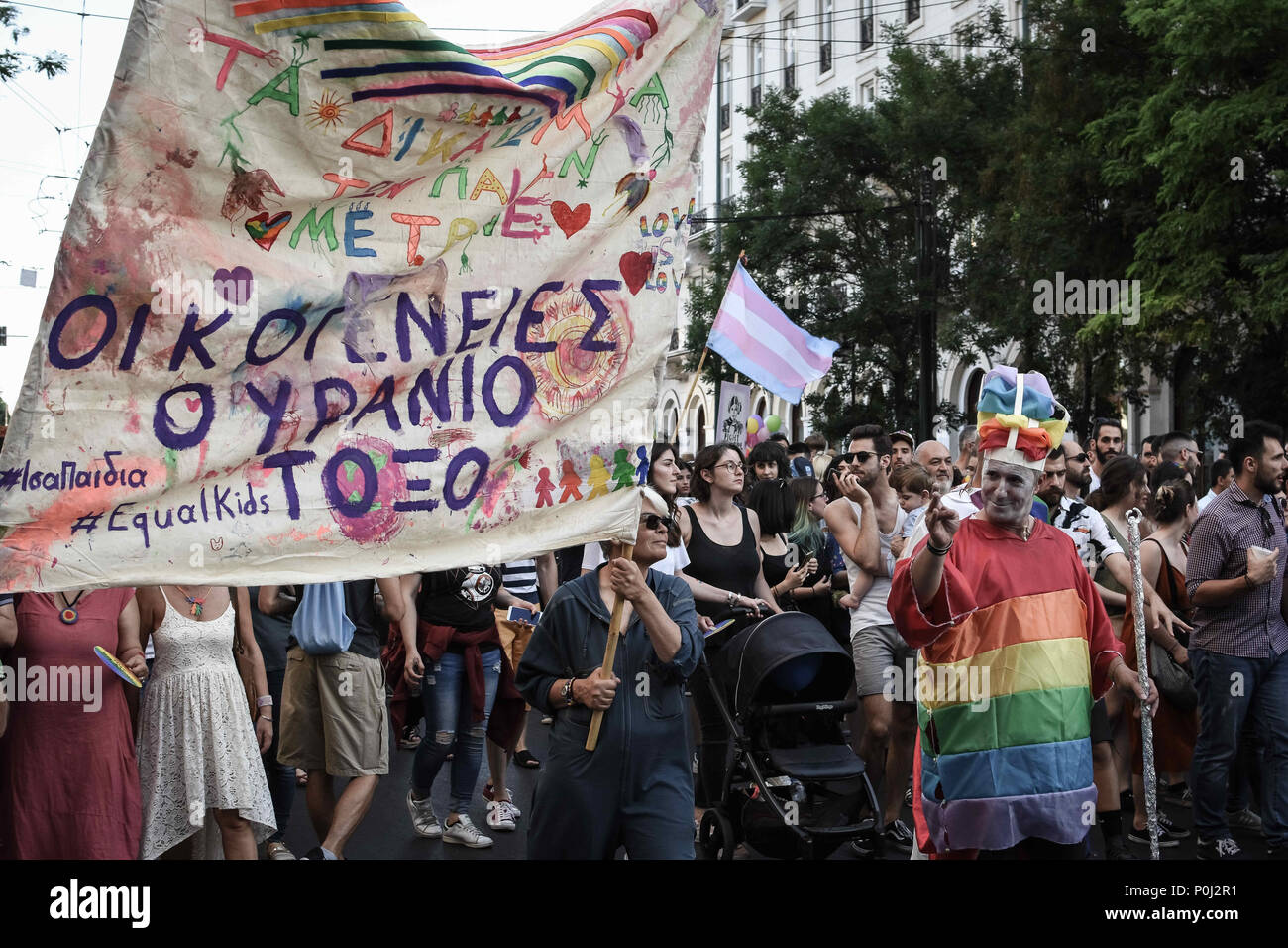 Athens, Greece. 9th June, 2018. Thousand participate seen holding ...