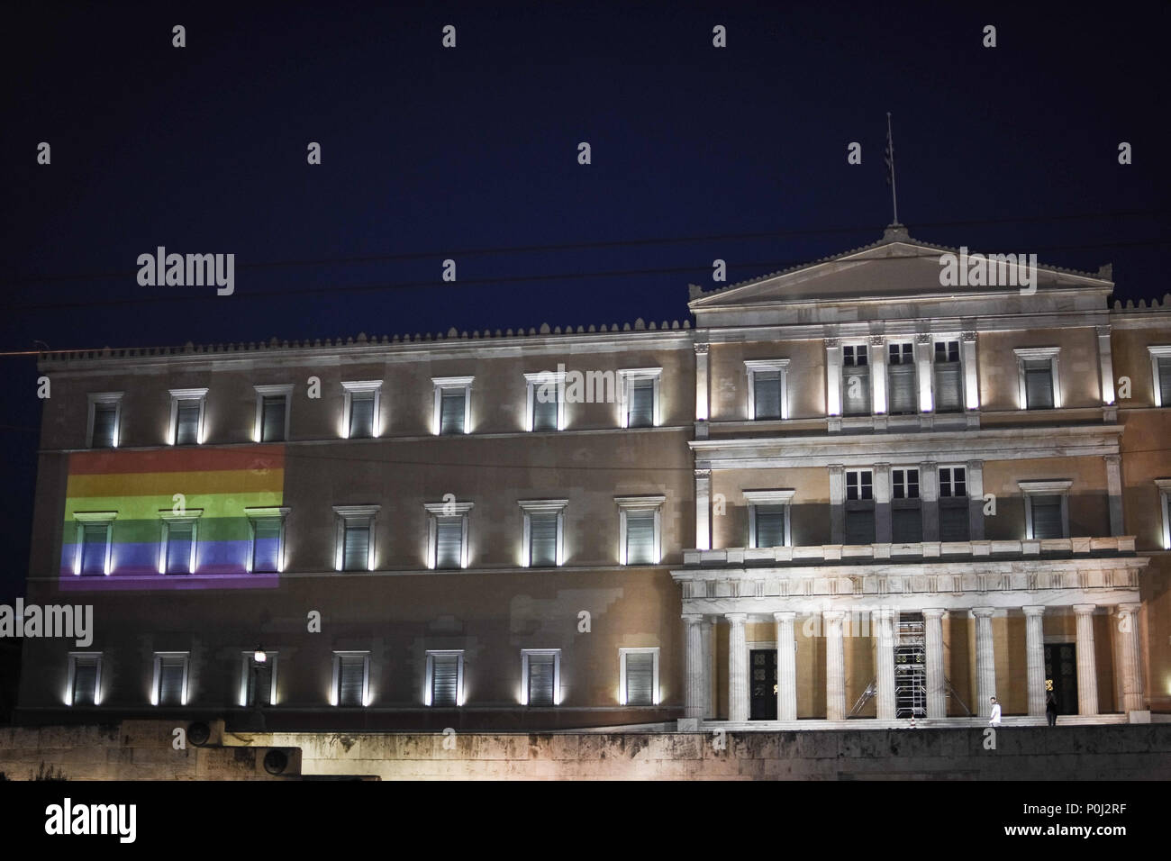 Athens, Greece. 9th June, 2018. A big pride flag with rainbow colors ...