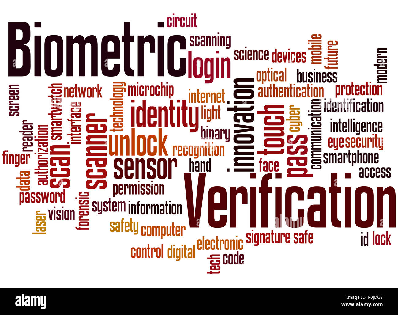 Biometric verification, word cloud concept on white background Stock ...