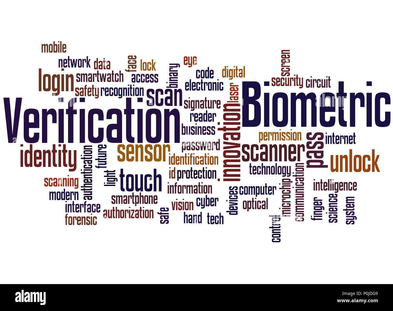 Biometric verification, word cloud concept on white background Stock ...
