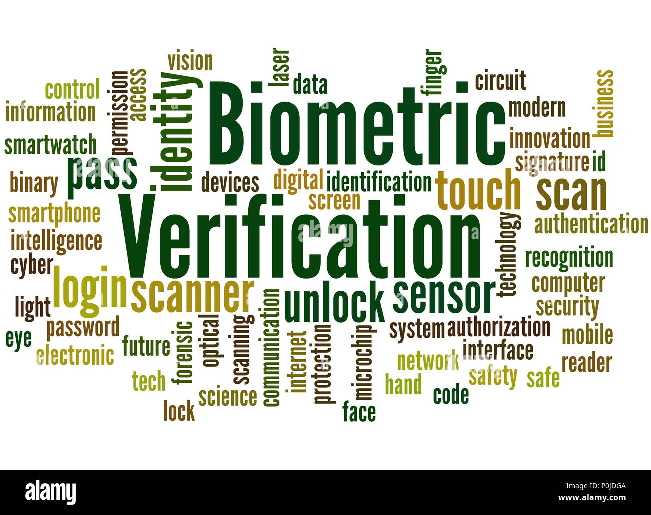 Biometric verification, word cloud concept on white background Stock ...
