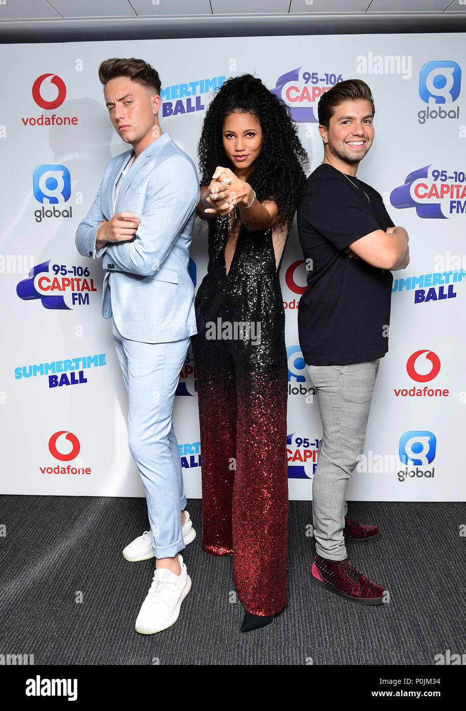 Roman Kemp (left), Vick Hope and Sonny Jay (right) on the red carpet of ...