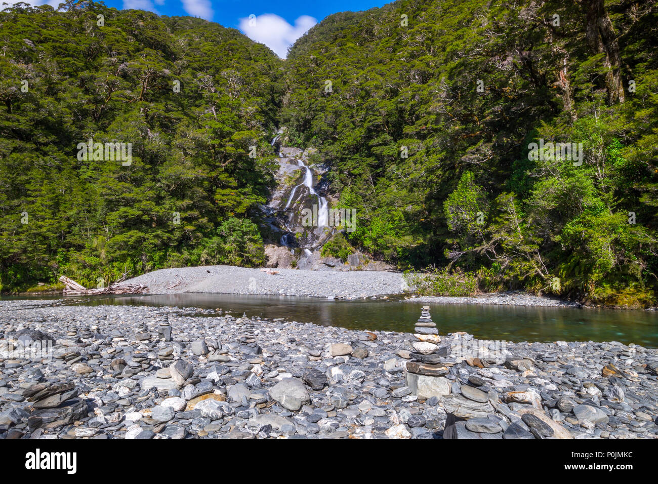 Fantail Falls is located in Mt Aspiring National Park, along Haast ...