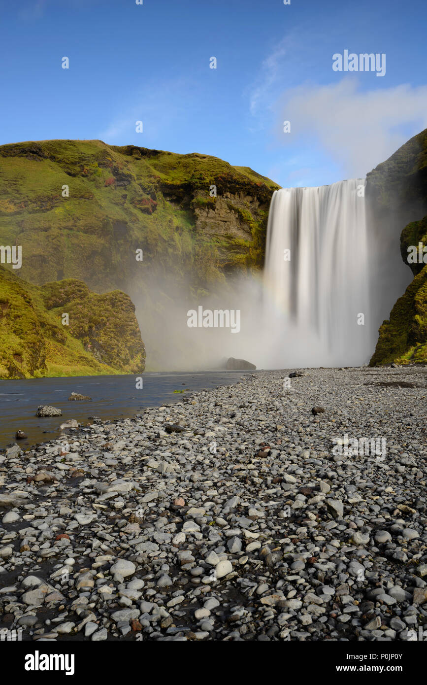 Beautiful Skogafoss. Amazing landscape at sunset in the most popular ...