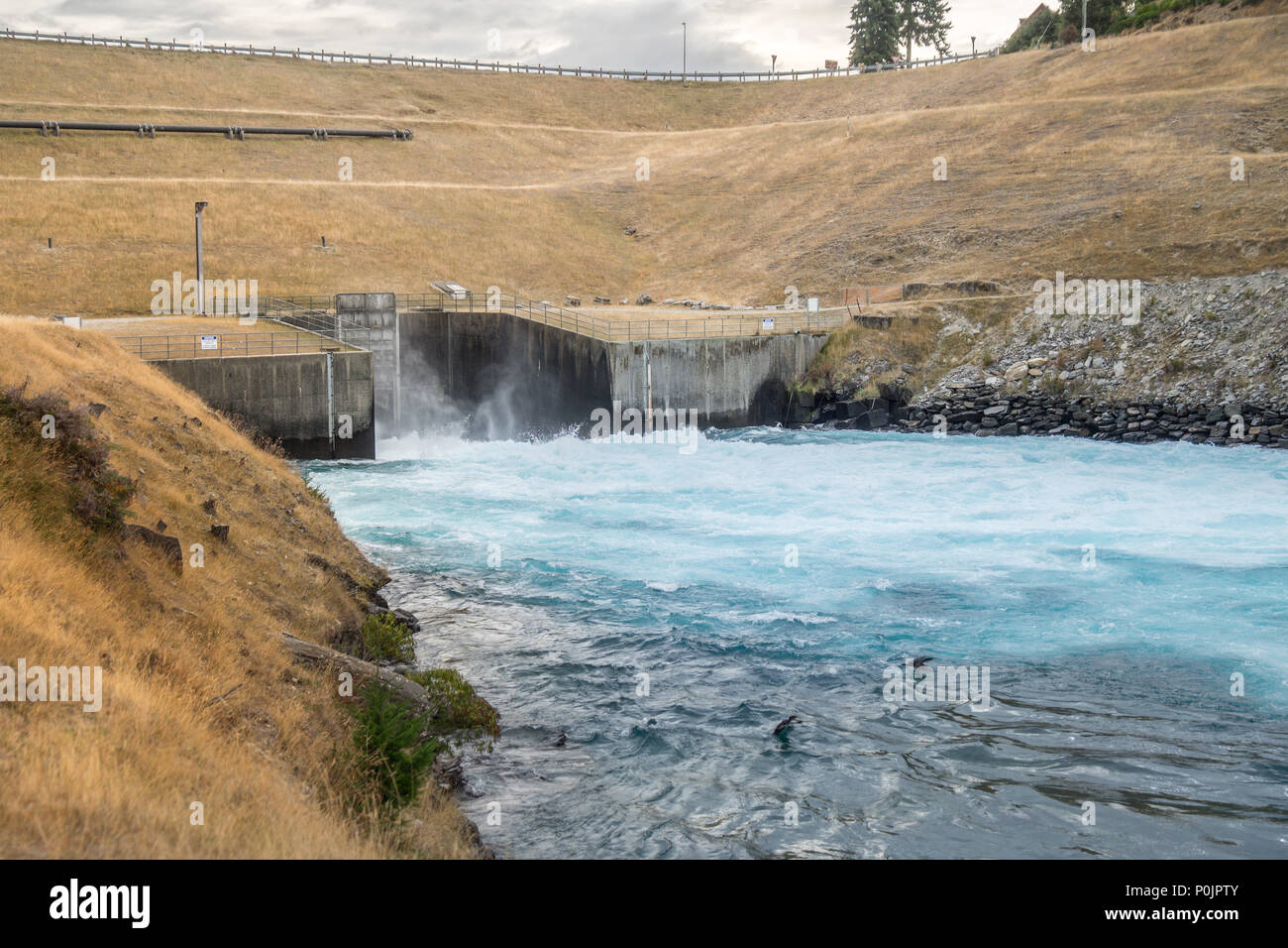 Lake Hawea Dam, built in the 1950s as part of the Roxburgh ...