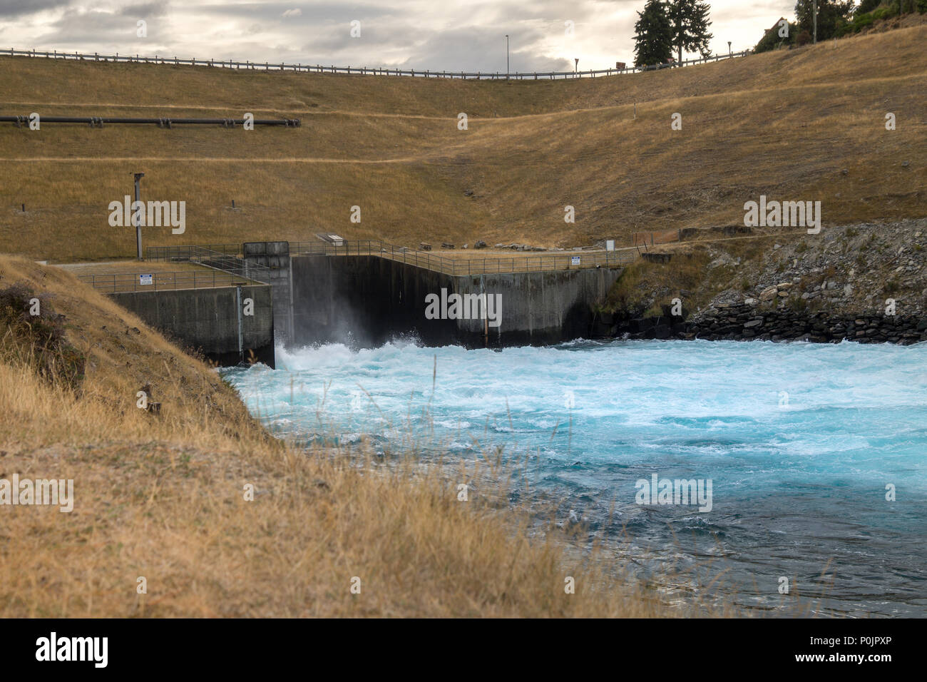 Lake Hawea Dam, built in the 1950s as part of the Roxburgh ...