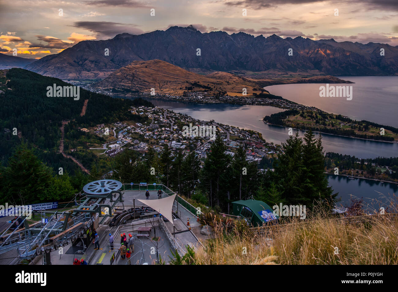 Cityscape of Queenstown and Lake Wakaitipu with The Remarkables in the ...