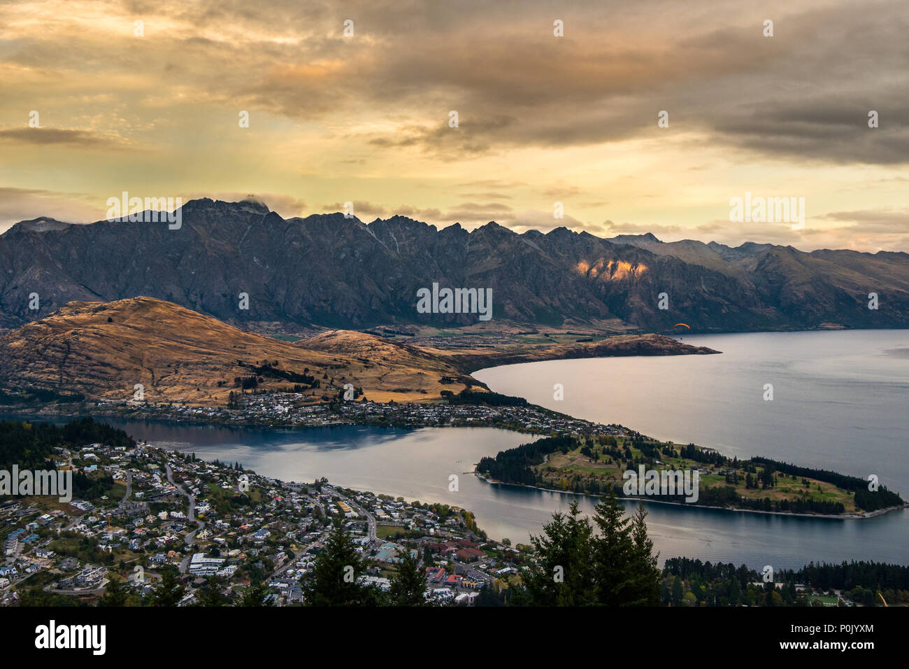 Cityscape of Queenstown and Lake Wakaitipu with The Remarkables in the ...