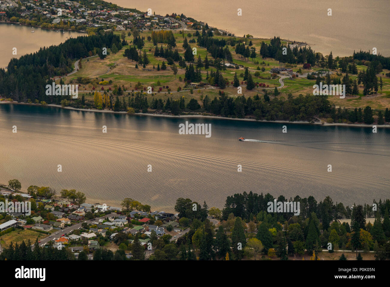 Cityscape of Queenstown and Lake Wakaitipu with The Remarkables in the ...