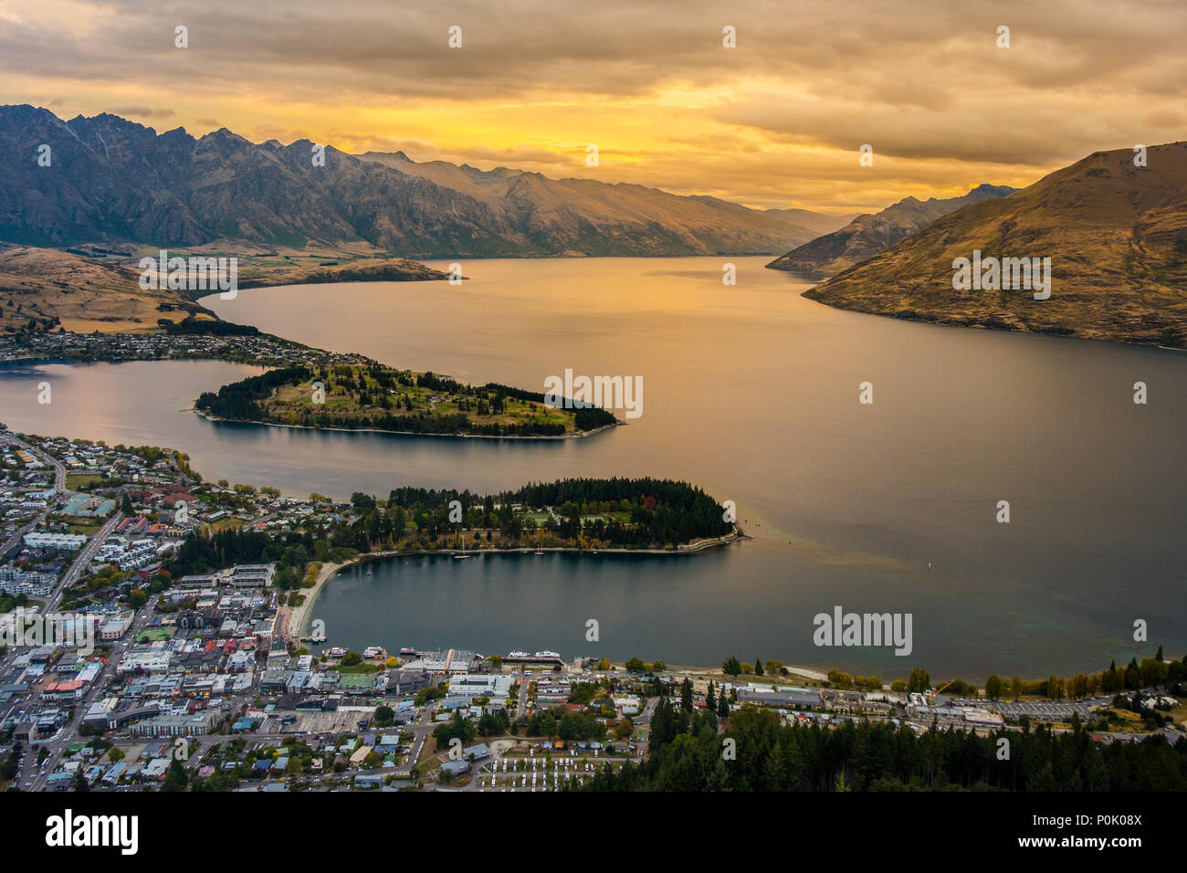 Cityscape of Queenstown and Lake Wakaitipu with The Remarkables in the ...
