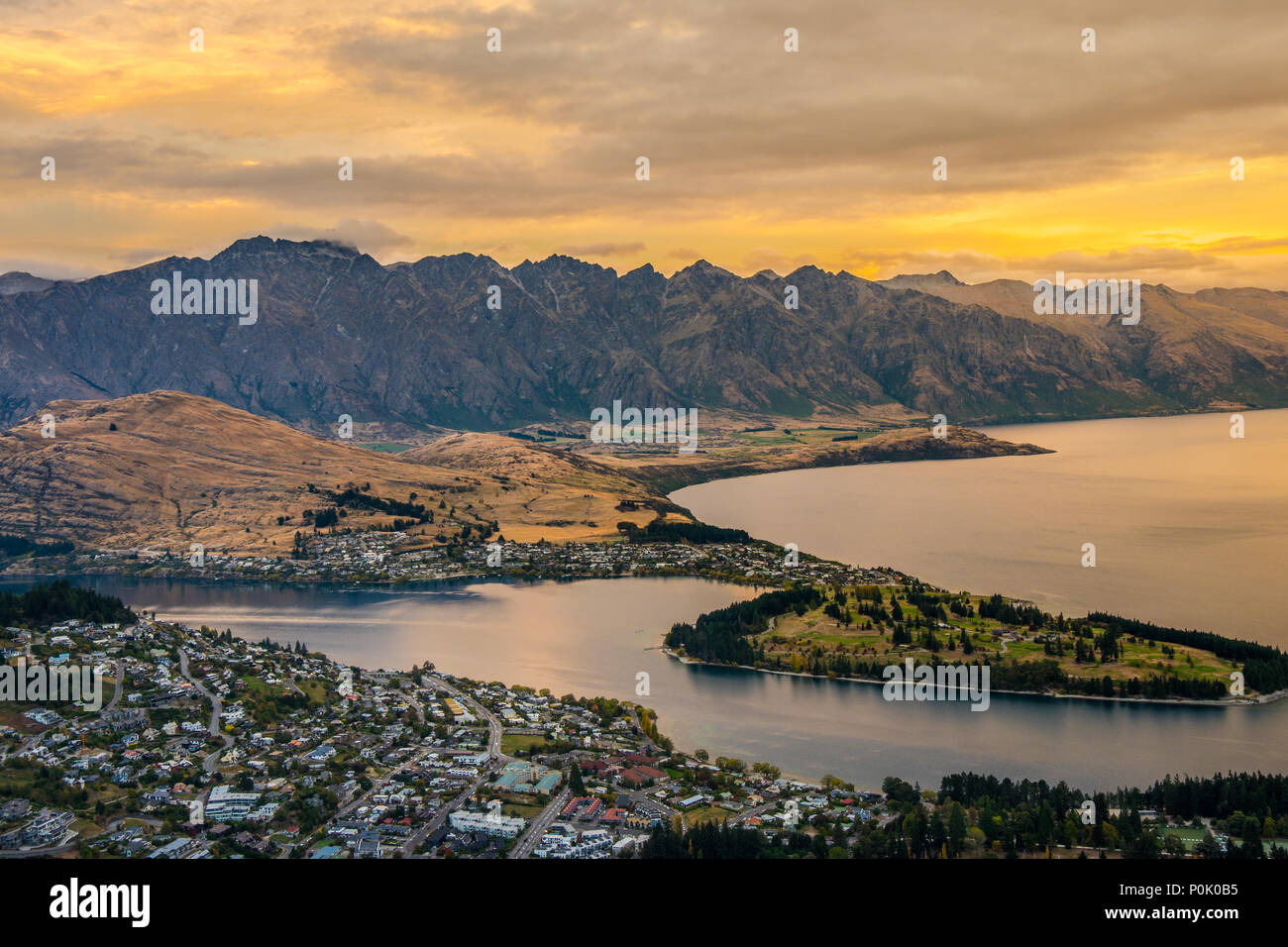 Cityscape of Queenstown and Lake Wakaitipu with The Remarkables in the ...