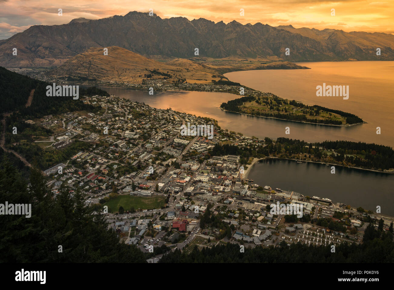 Cityscape of Queenstown and Lake Wakaitipu with The Remarkables in the ...