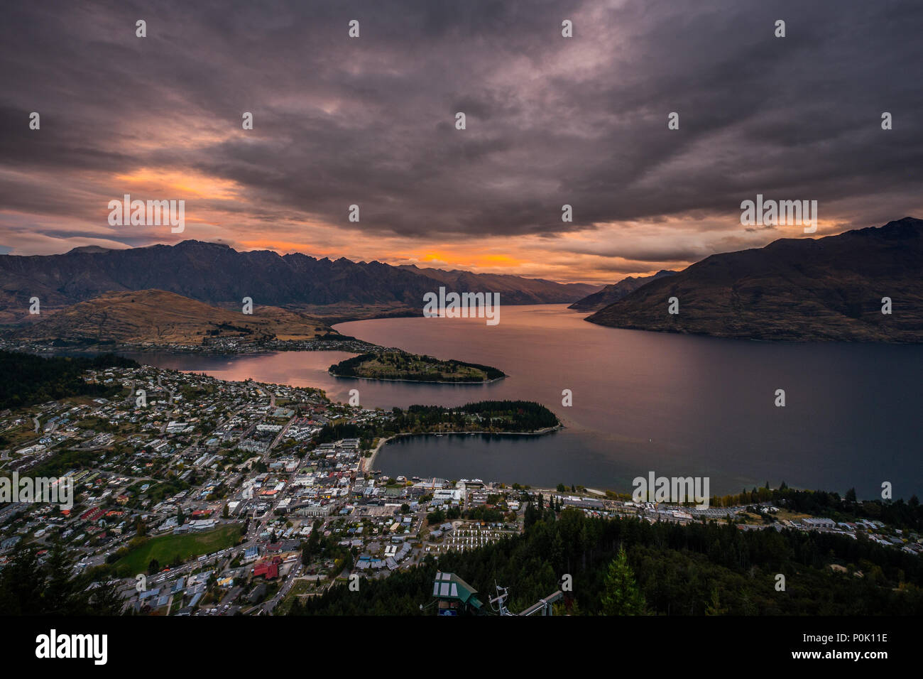 Cityscape of Queenstown and Lake Wakaitipu with The Remarkables in the ...