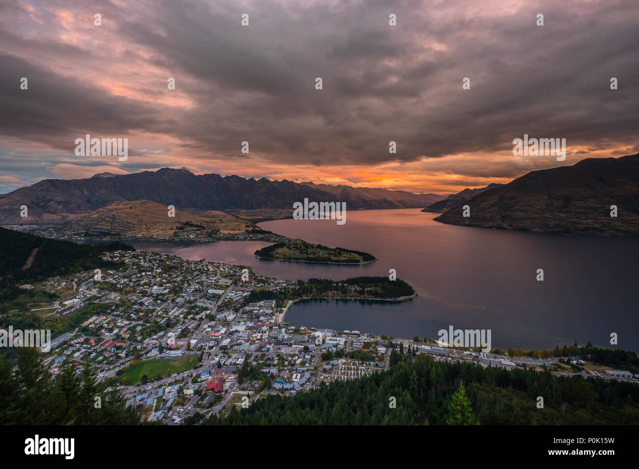 Cityscape of Queenstown and Lake Wakaitipu with The Remarkables in the ...