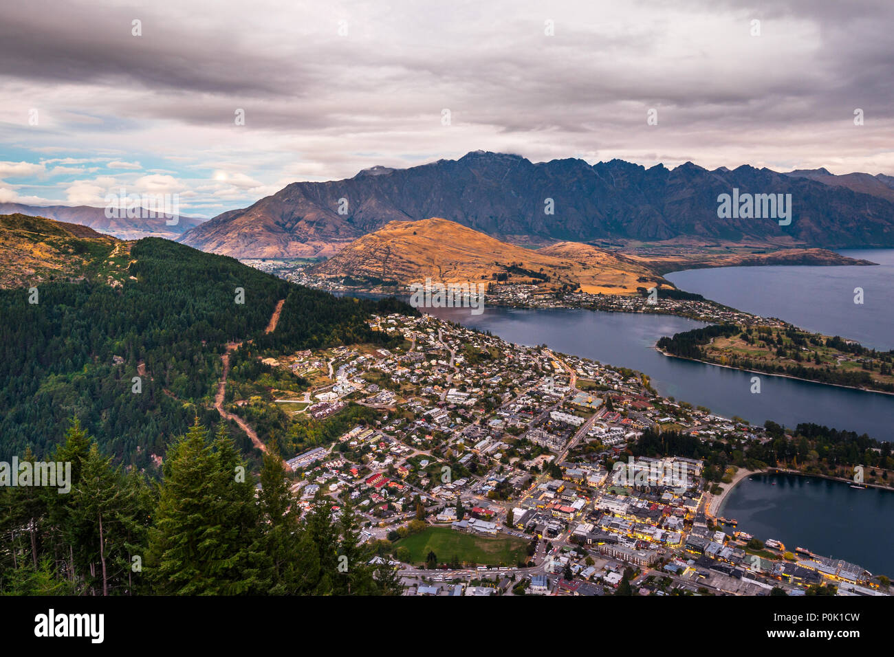 Cityscape of Queenstown and Lake Wakaitipu with The Remarkables in the ...