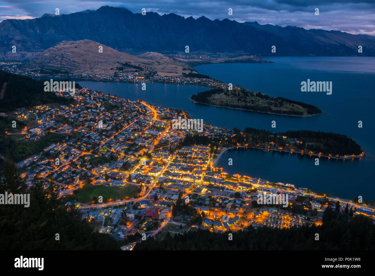 Cityscape of Queenstown and Lake Wakaitipu with The Remarkables in the ...