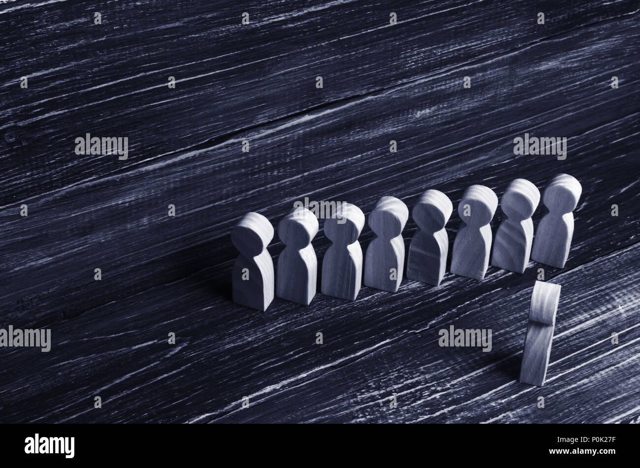 People stand in line at the briefing and wait for orders. Wooden ...