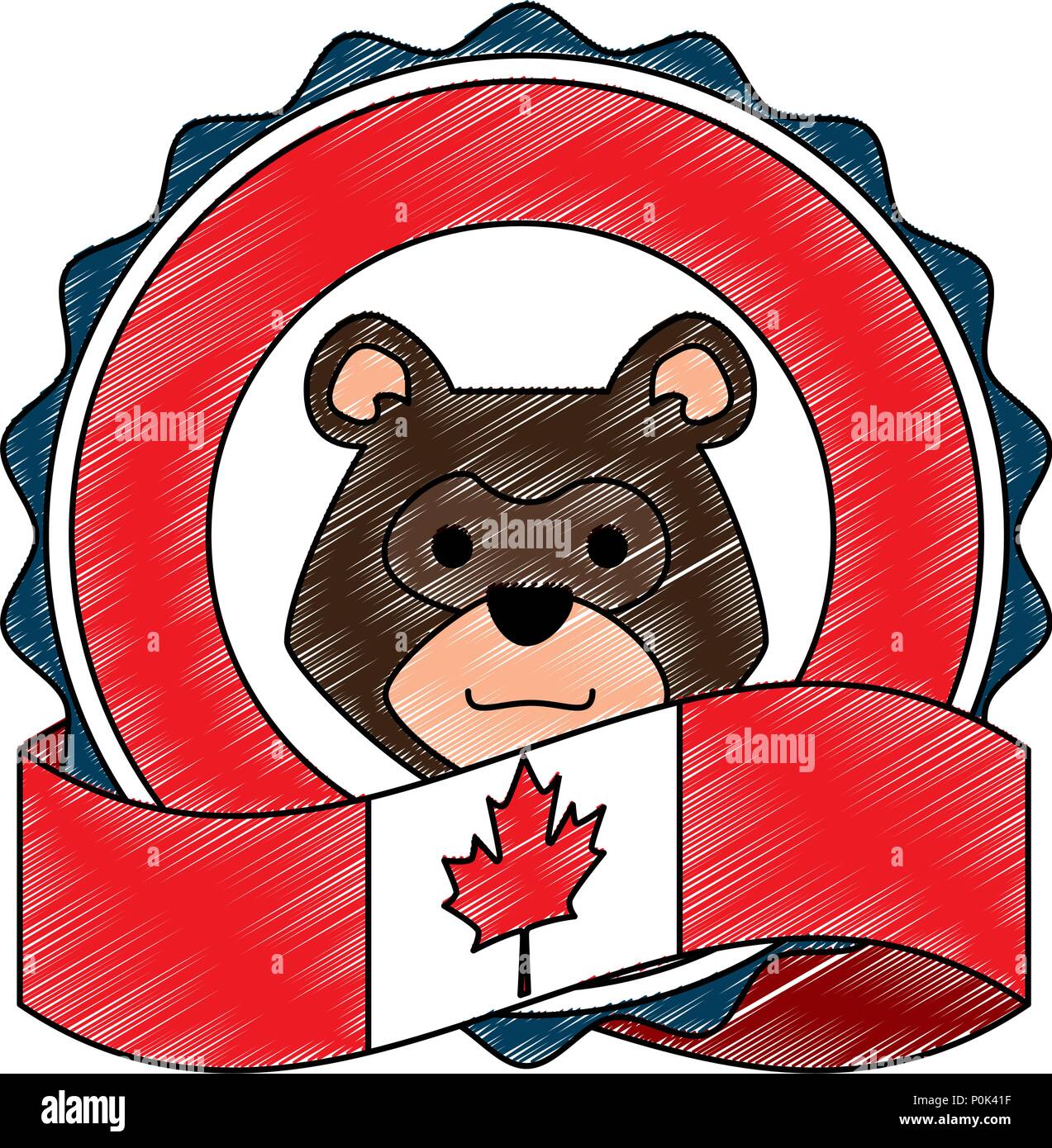 canadian flag with bear grizzly vector illustration design Stock Vector ...