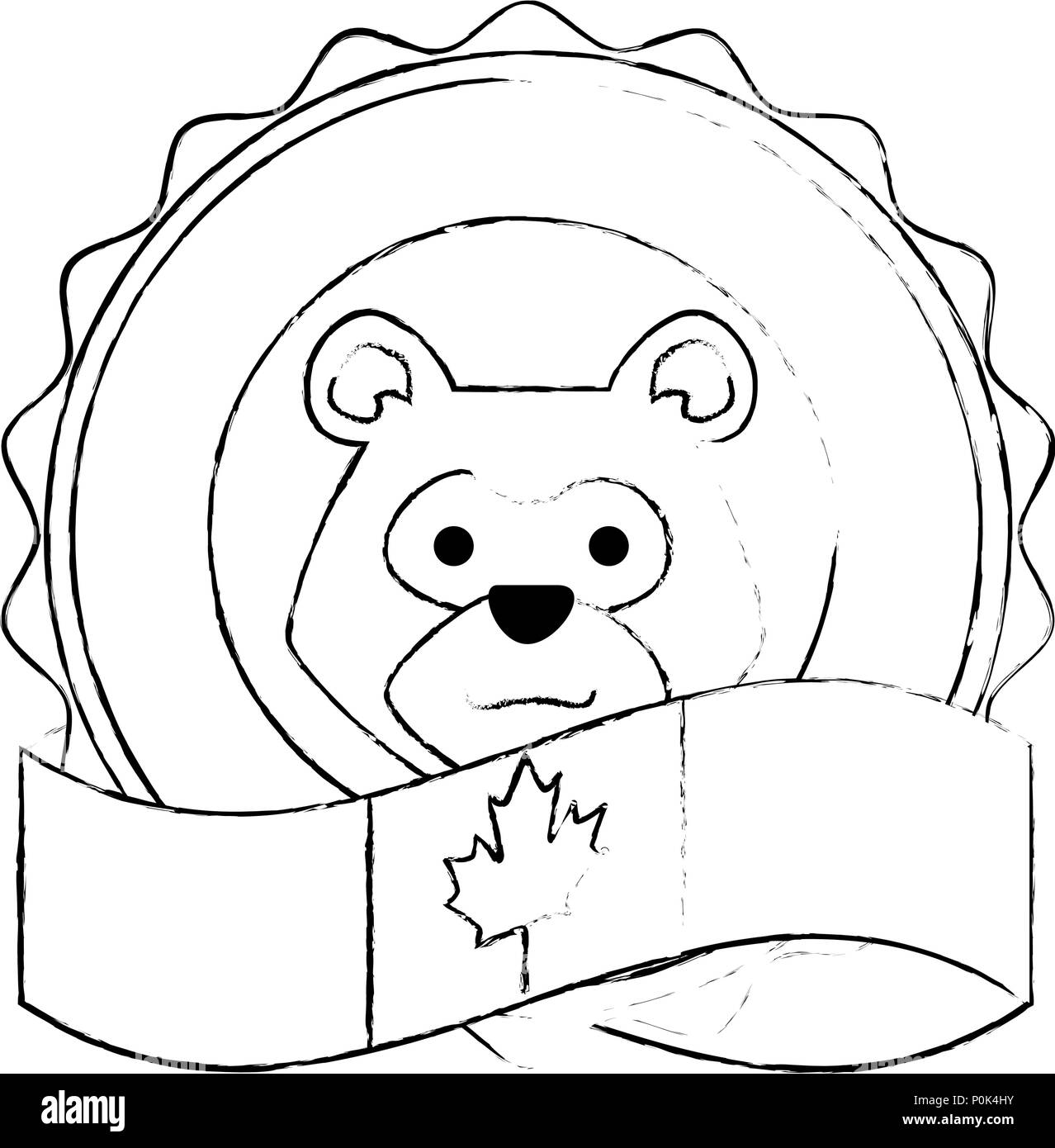 canadian flag with bear grizzly vector illustration design Stock Vector ...