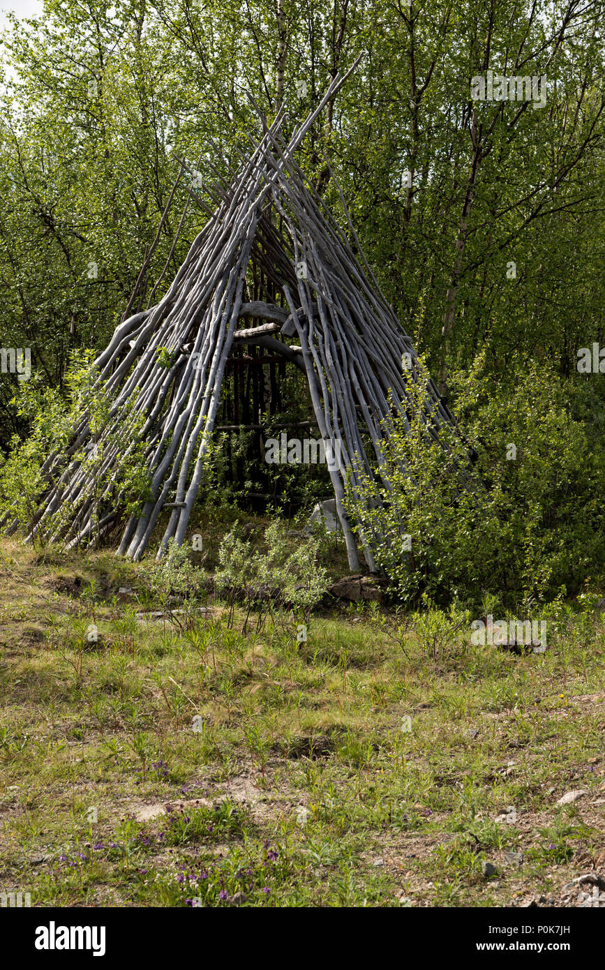 a transportable Sami hut called Goahti in Kautokeino in Finnmark ...
