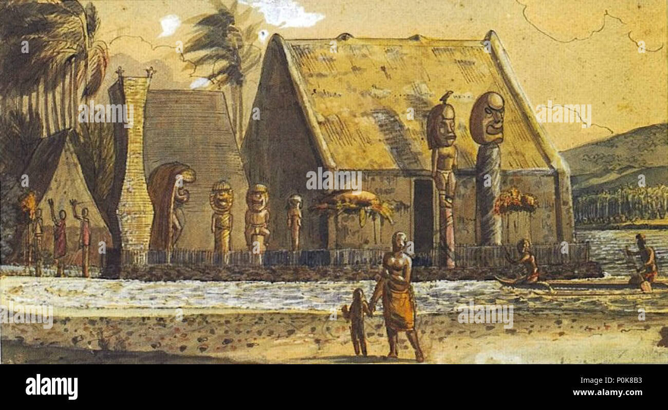 'A Temple in the Sandwich Islands' by Louis Choris, c. 1819, Honolulu ...